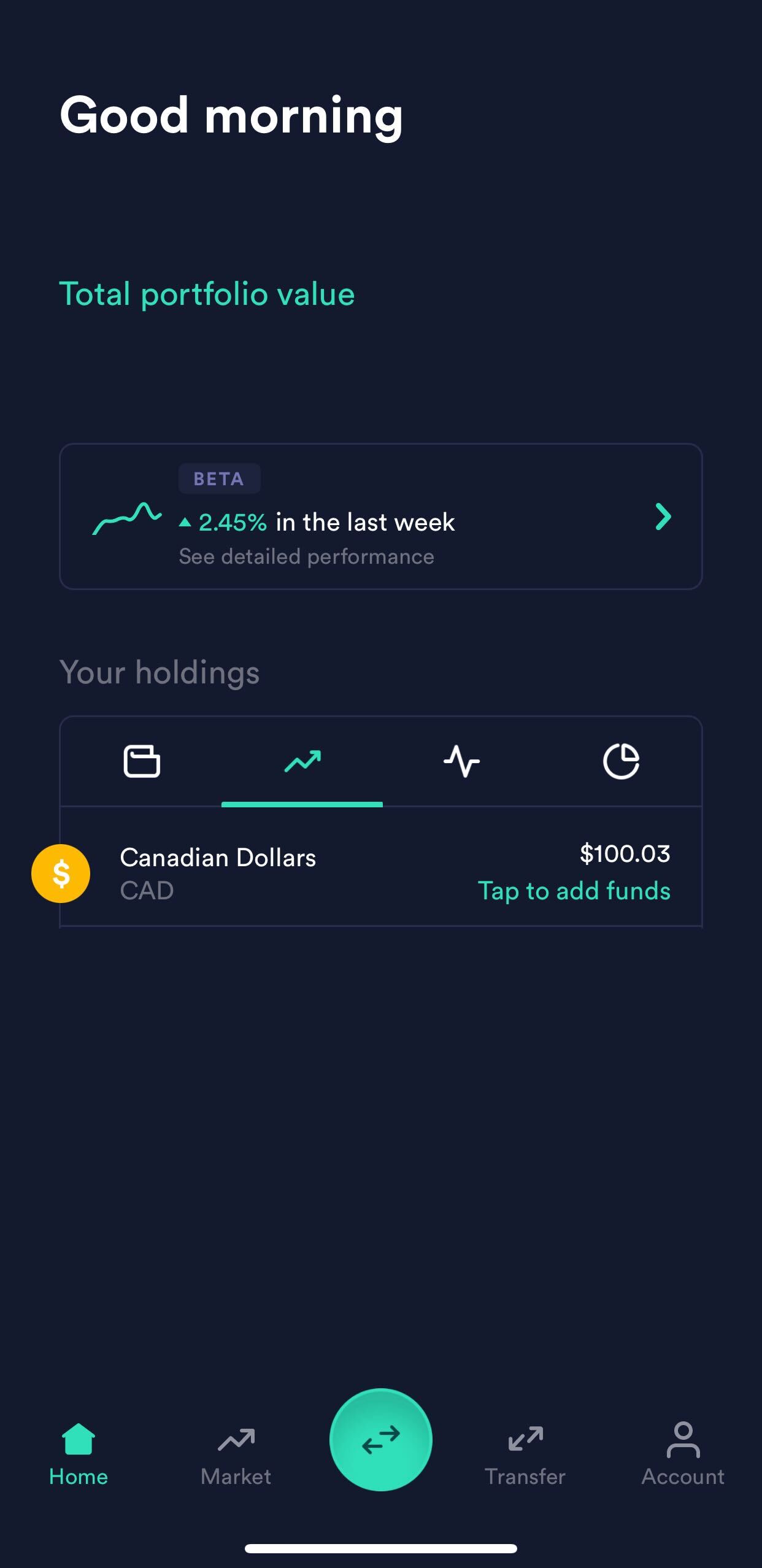Fund my account using 'Request via app' – Newton